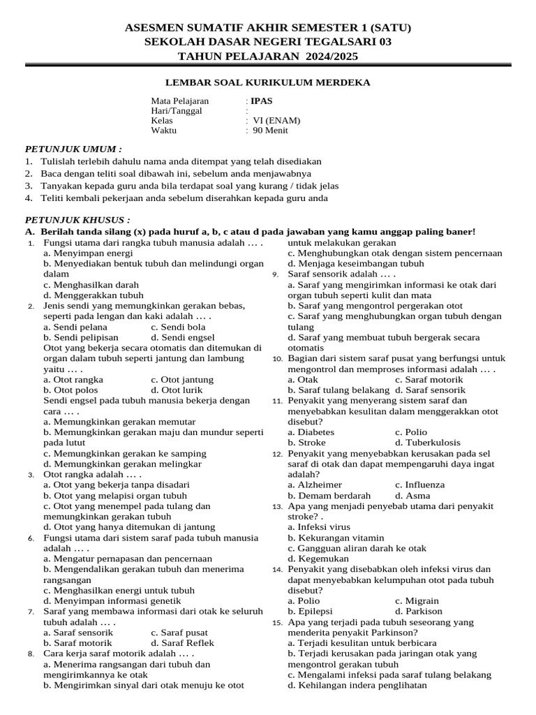 Asesmen Sumatif Akhir Semester 1 Ipas | PDF