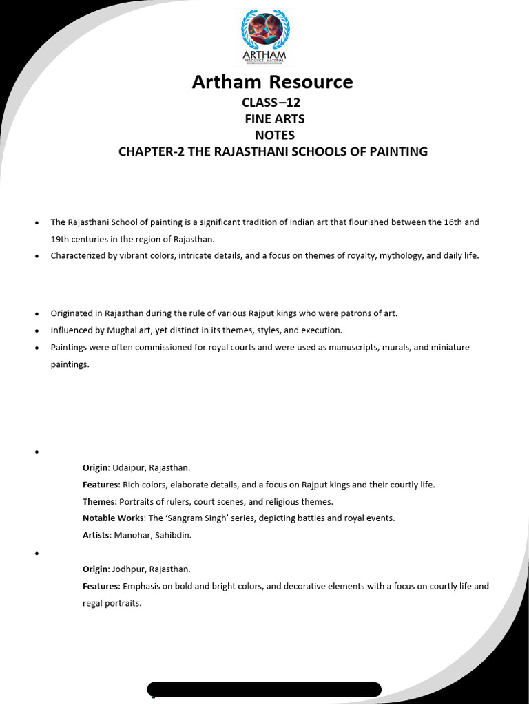 Class 12 Notes Fine Arts Chap 2 (2024-25) | PDF | Plastic Arts | Paintings