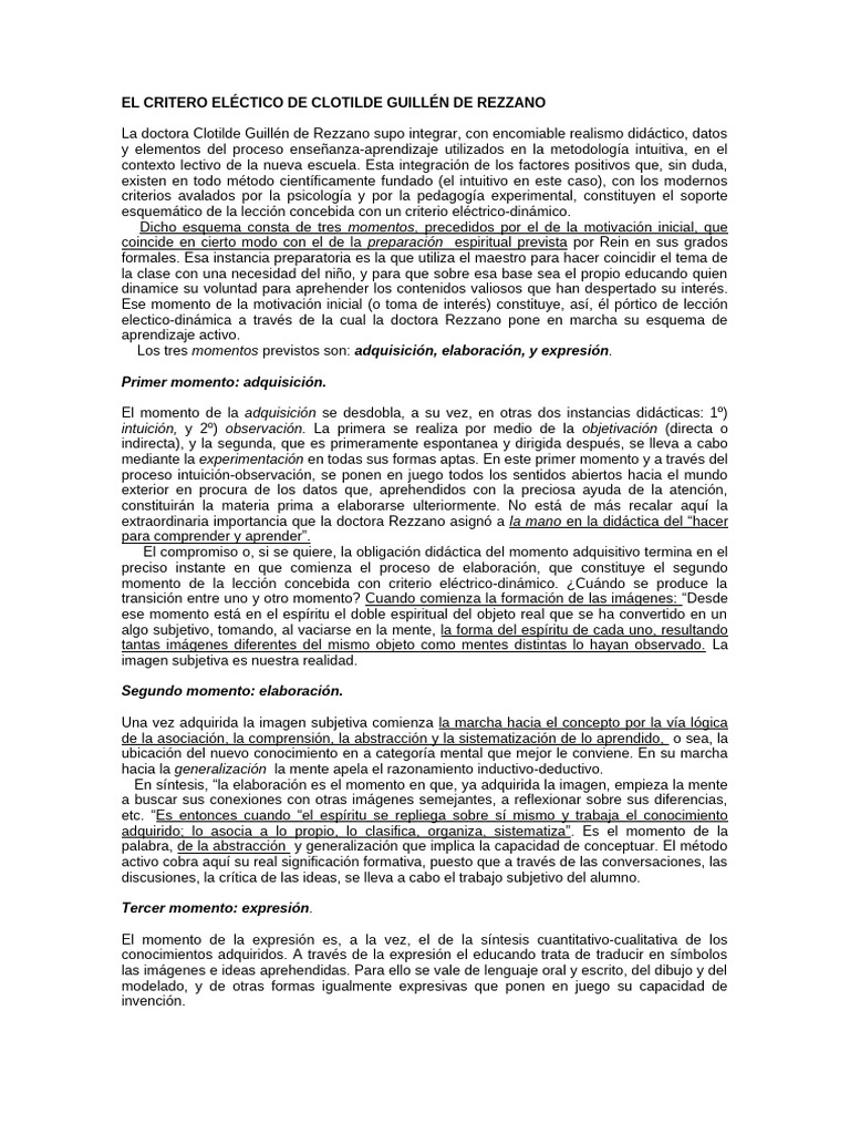 El Critero Ecléctico de Clotilde Guillén de Rezzano | PDF | Mente ...