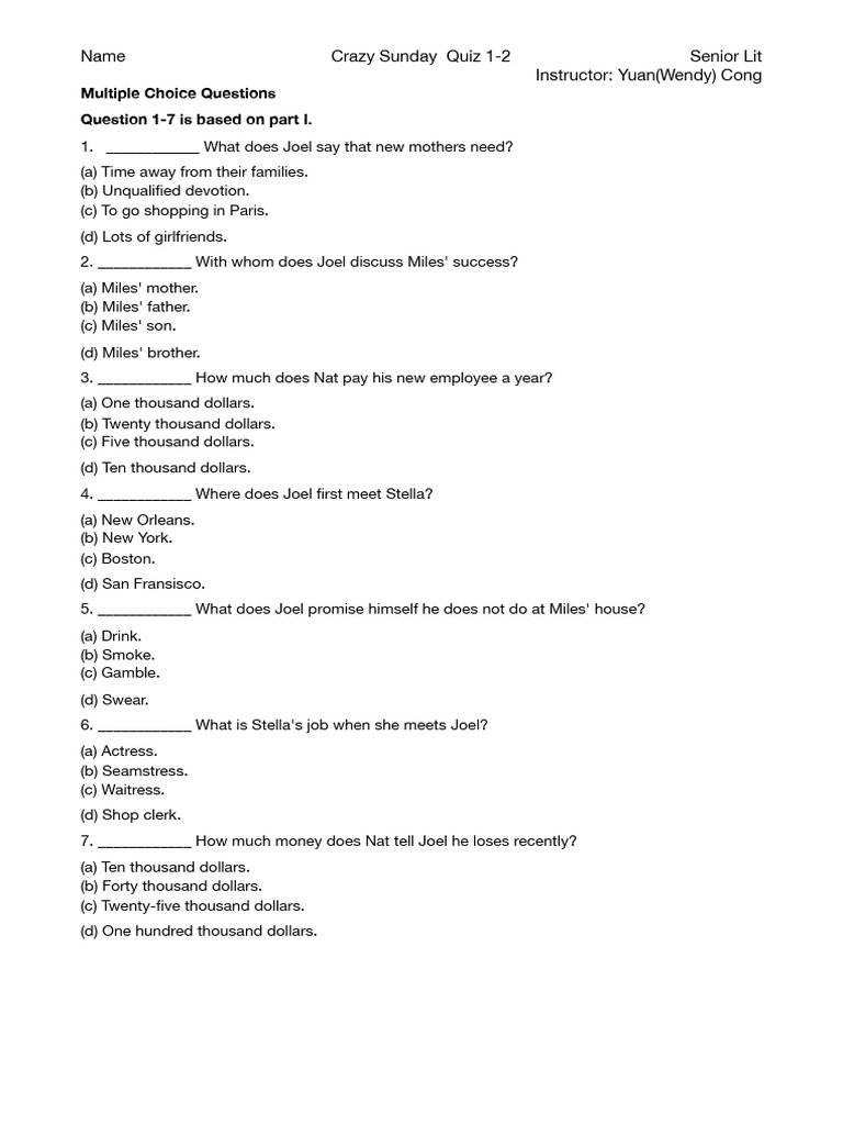 Crazy Sunday Quiz 1 | PDF