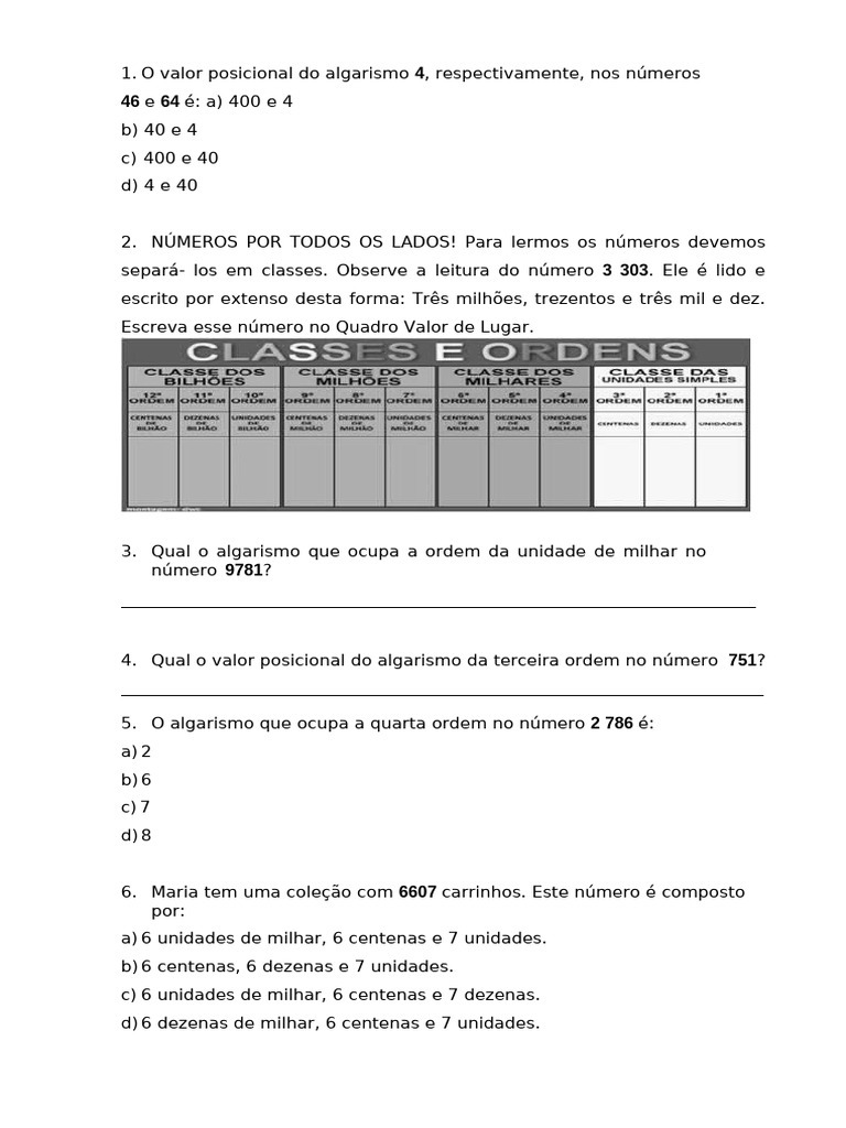 O Valor Posicional Imprimir | PDF