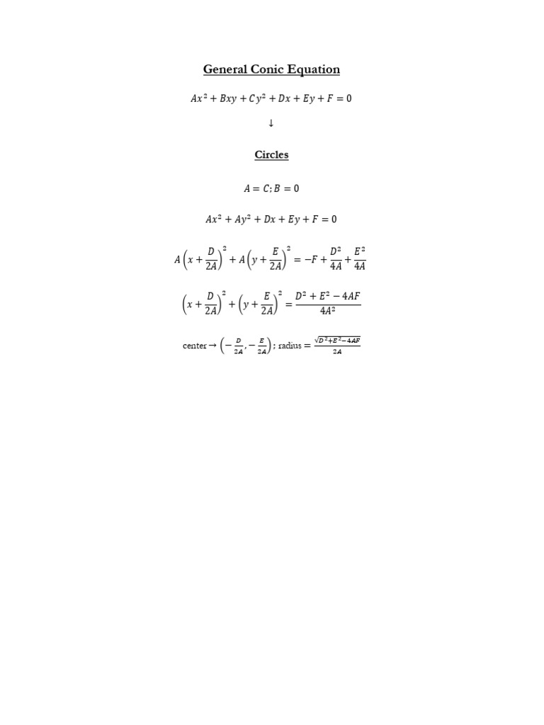 General Conic Equation Circles | PDF