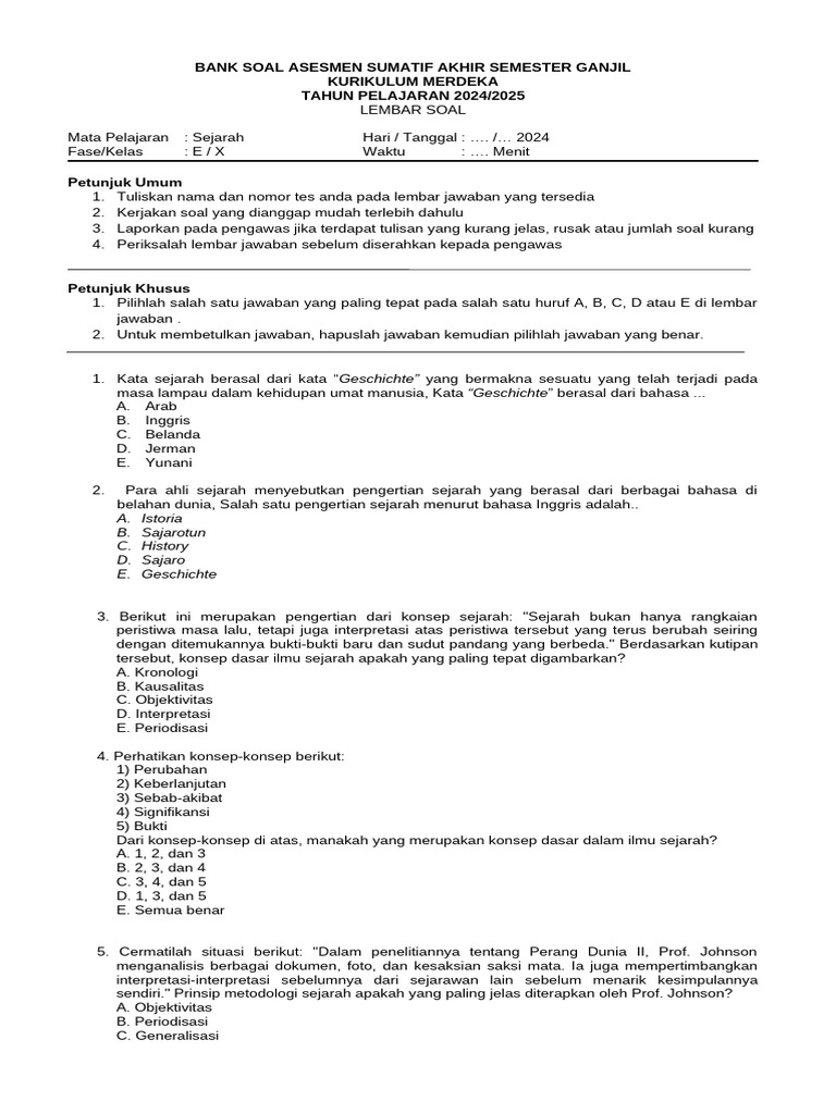 Sejarah - Kelas X - Kumer - Soal | PDF