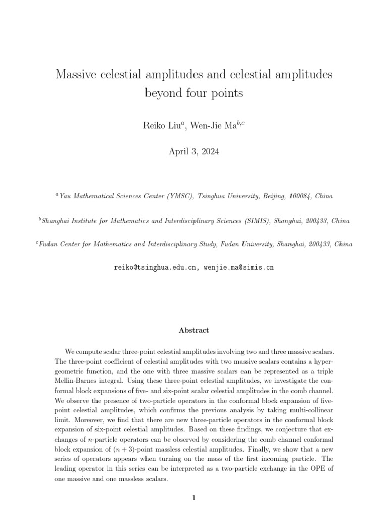 Massive Celestial Amplitudes and Celestial Amplitudes Beyond Four Points | PDF | Applied ...