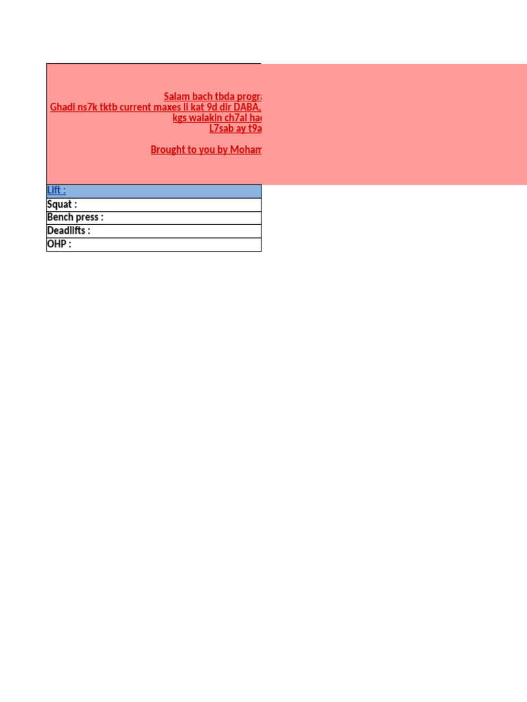 Lift:: Squat: Bench Press: Deadlifts: Ohp | PDF | Management Of Obesity | Individual Sports