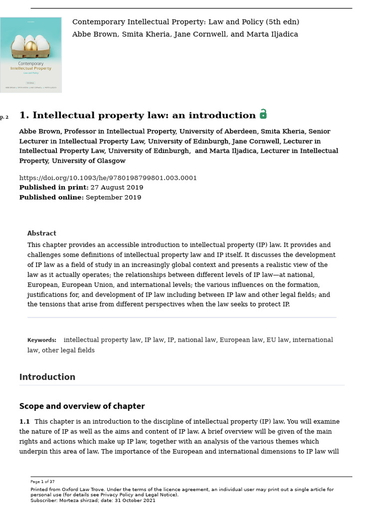 Book Chapter - Intellectual Property Law - An Introduction | PDF ...