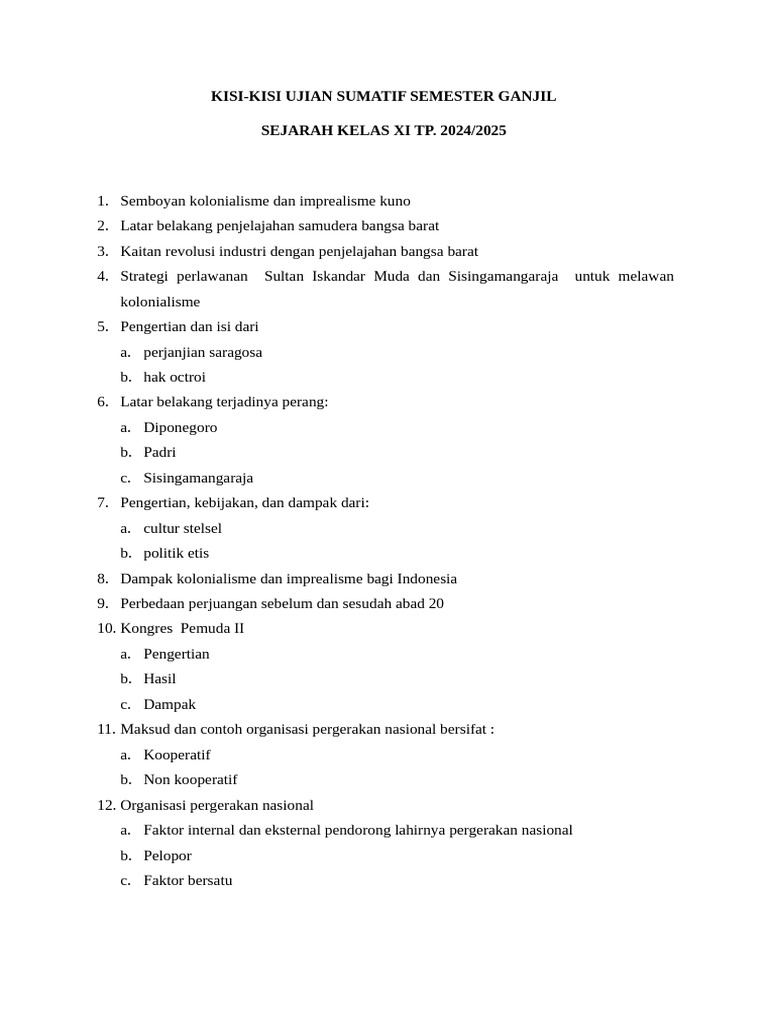 Kisi-Kisi Untuk Siswa (PAS Ganjil 2024) | PDF