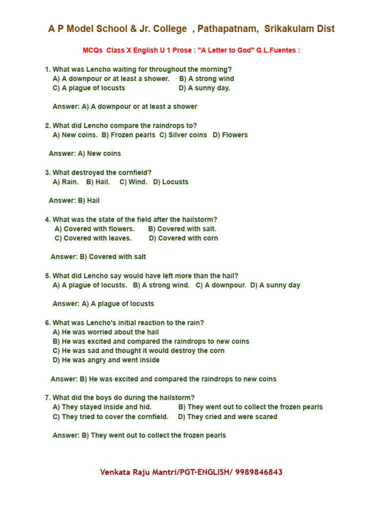 Gr 10 Eng MCQs | PDF | Nelson Mandela | Zoo