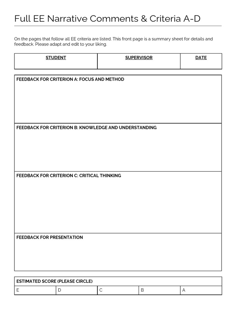 EE Narrative Comments & Criteria A-D | PDF | Essays | Evaluation
