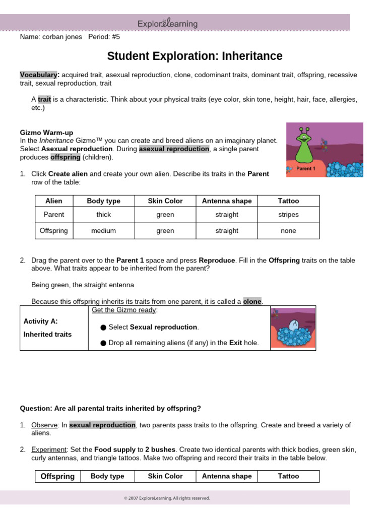 InheritanceSE Gizmo Student | PDF | Reproduction | Dominance (Genetics)