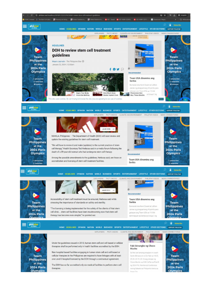 Article DOH To Review Stem Cell Treatment Guidelines | PDF