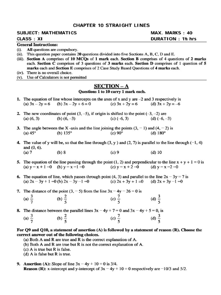 Maths-Class-Xi-Chapter-10-Straight-Lines Paper-07 | PDF
