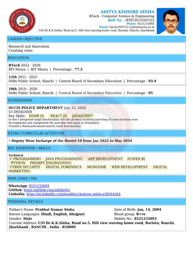 Aditya - Resume CV | PDF