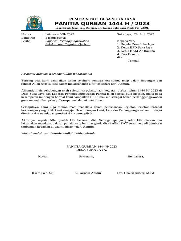 Contoh Surat Pengantar Pan-Q 1444 H | PDF