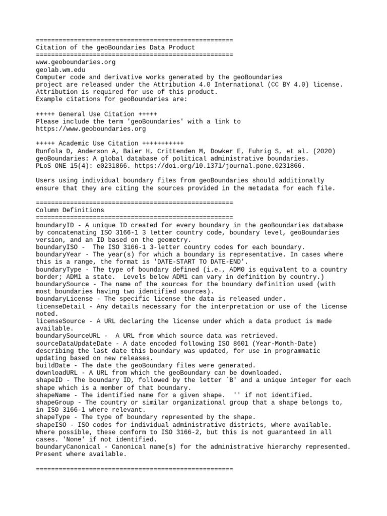 CITATION AND USE Geoboundaries | PDF | Databases | Computer File