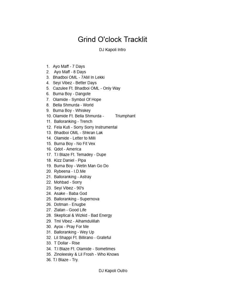 Grind O'Clock Tracklist | PDF