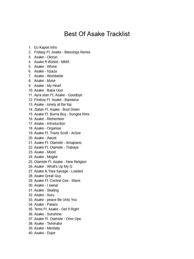 Best of Asake Tracklist... | PDF