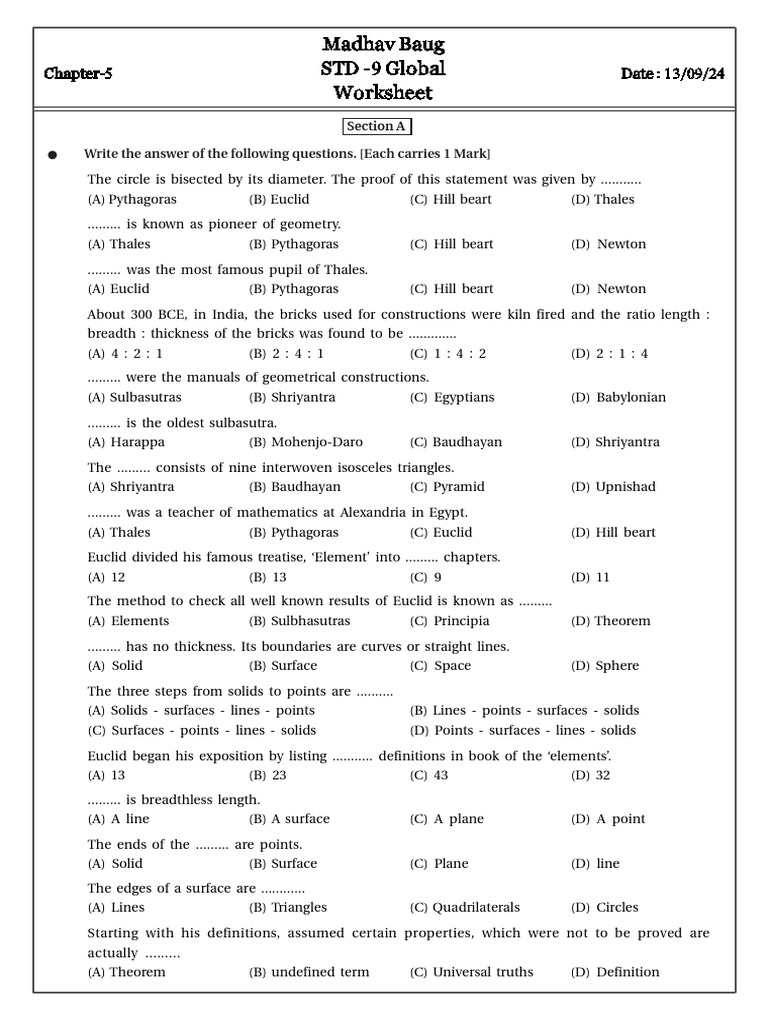 Worksheet D13-Sep-2024 104246 | PDF | Axiom | Line (Geometry)
