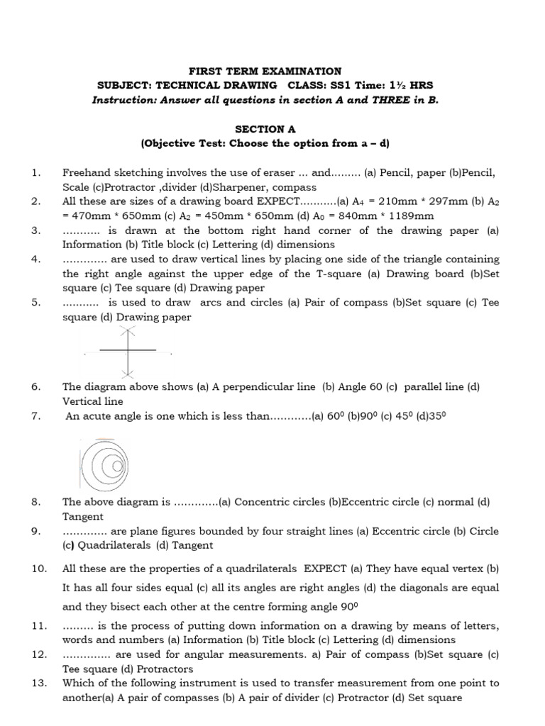 ss1 2 3 Technical Drawing Multiple Choice Questions | PDF | Circle ...