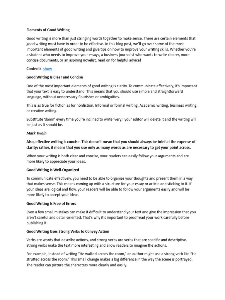Elements of Good Writing | PDF | Narration | Verb