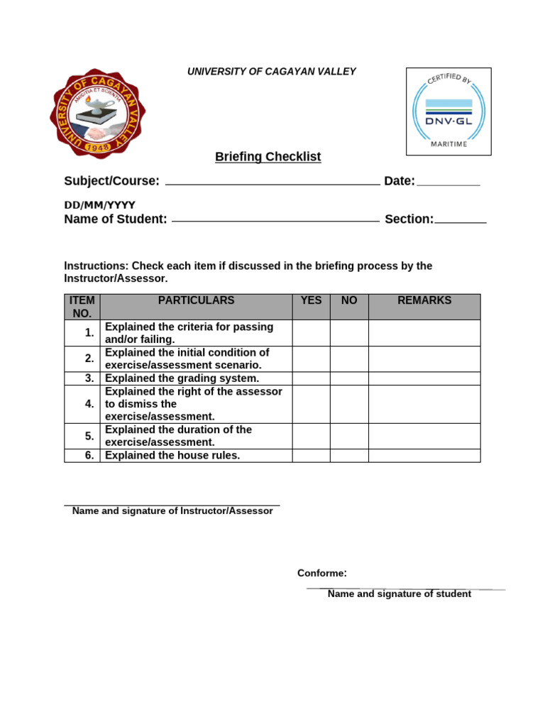 Briefing Checklist | PDF