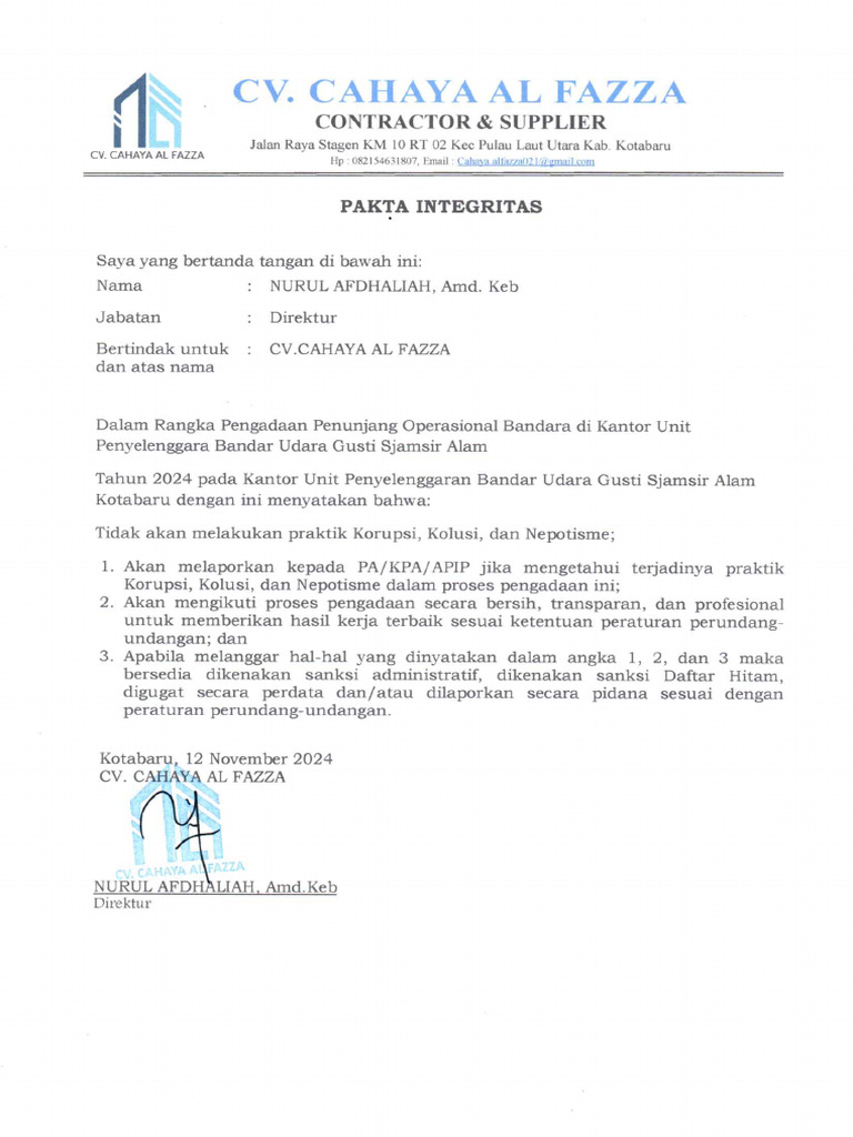 Pakta Integritas 2024 | PDF