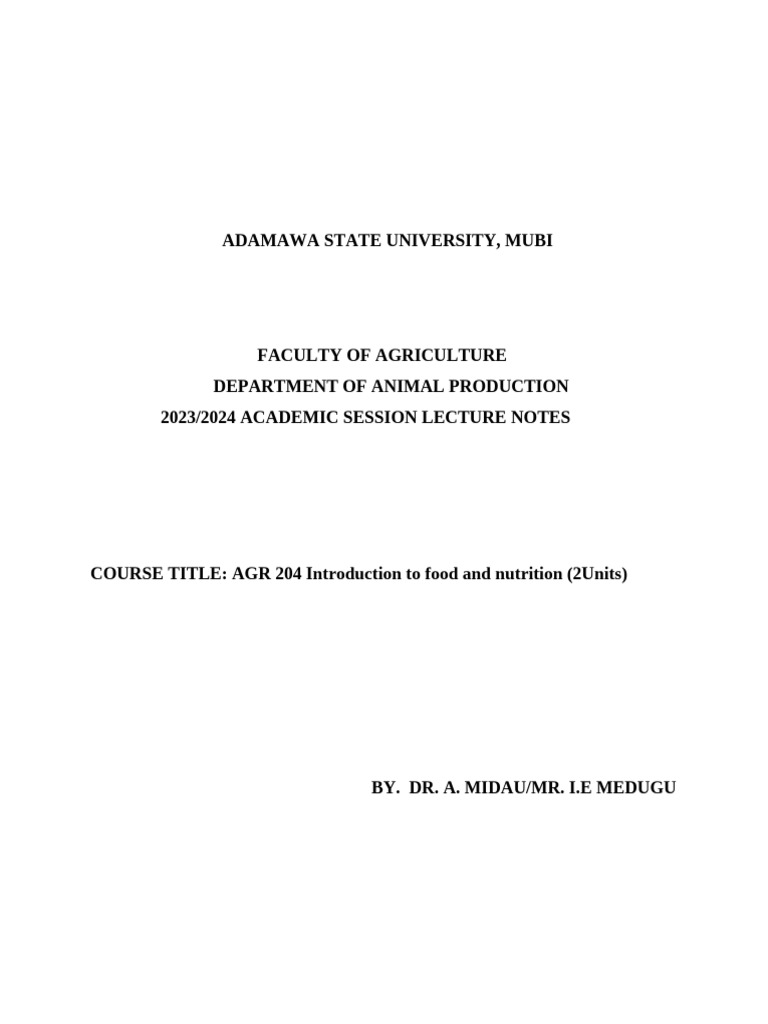 Agr 204 Dr. A. Midau Mr. Medugu | PDF | Nutrition | Diet & Nutrition