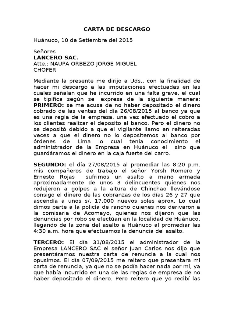 Carta de Descargo | PDF