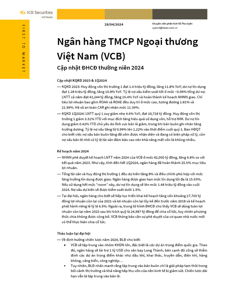 VCB Cap Nhat DHCD Thuong Nien 2024 Ngan Hang TMCP Ngoai Thuong Viet Nam 20240513103856 | PDF
