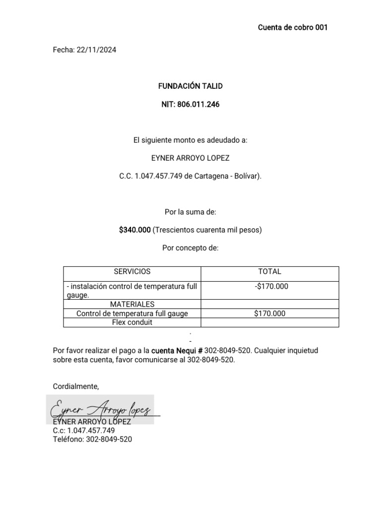 Cuenta de Cobro Talid-3 | PDF