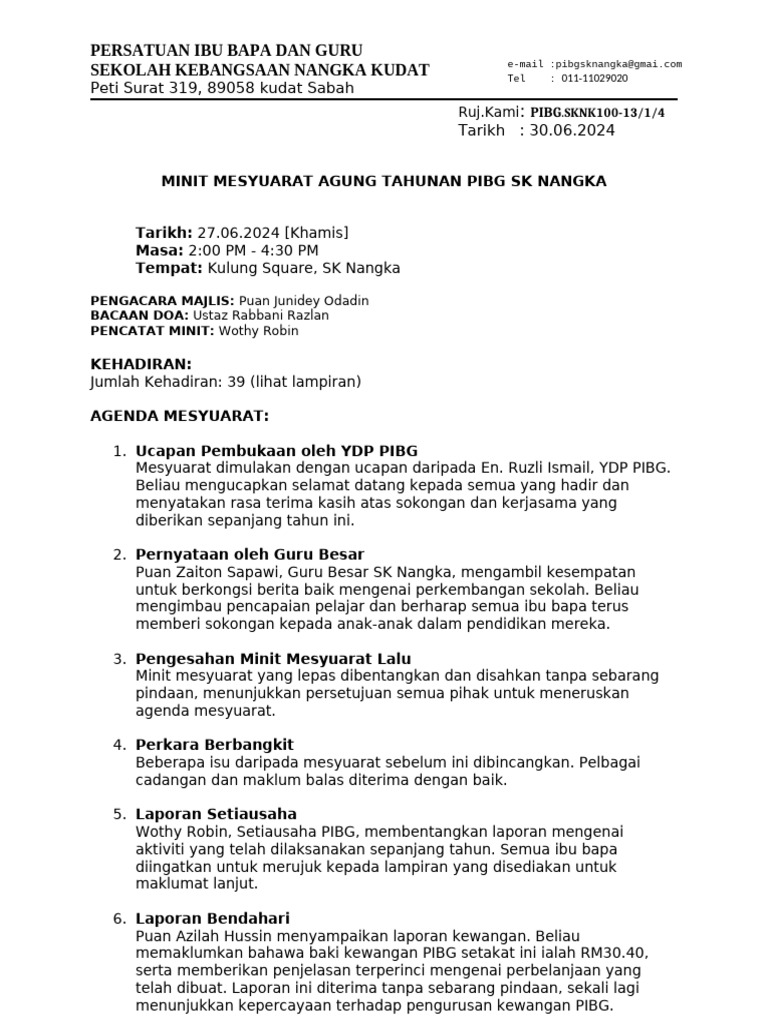 Persatuan Ibu Bapa Dan Guru Agm 2024 2025 | PDF
