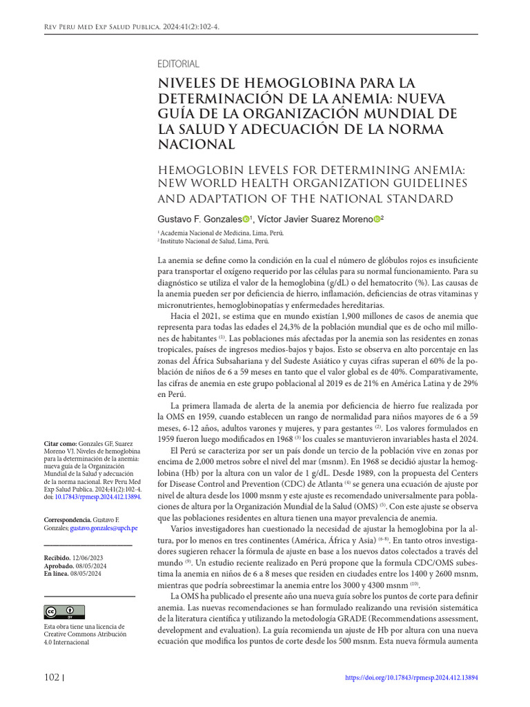 Nueva guía OMS sobre anemia y hemoglobina | PDF | Anemia | Enfermedades ...
