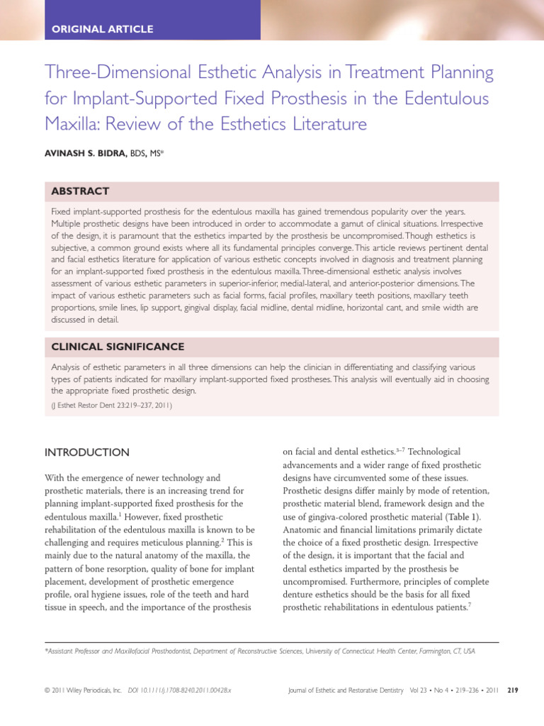 Three-Dimensional Esthetic Analysis in Treatment Planning For Implant ...