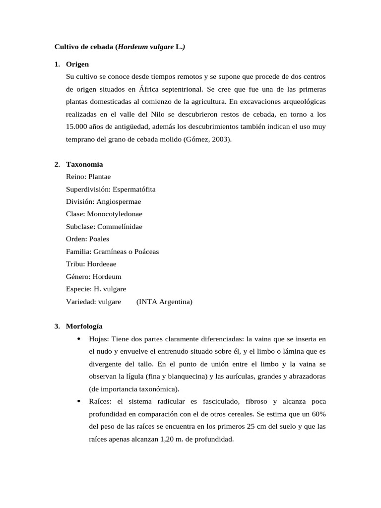 Cultivo de Cebada | PDF | Cebada | Siembra