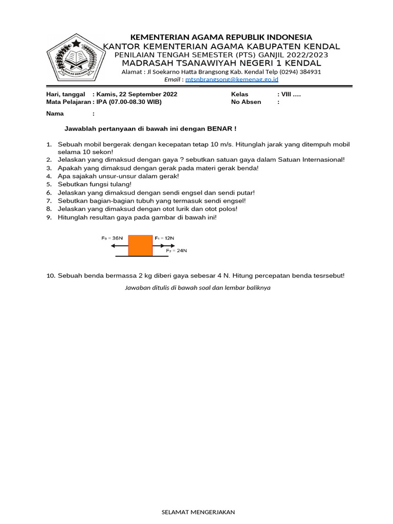 PTS Ipa Kelas 8 SMT 1 | PDF