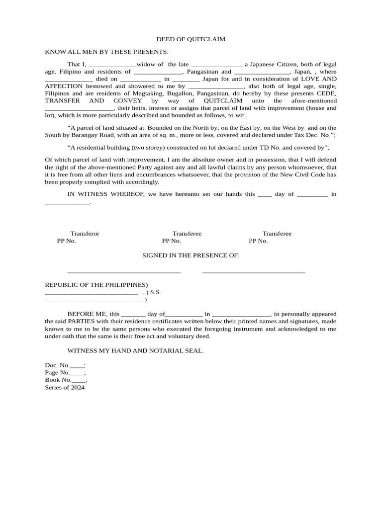 Deed of Quitclaim 2025 | PDF