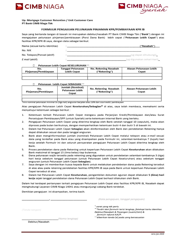 Form Pelunasan KPR 2023 | PDF