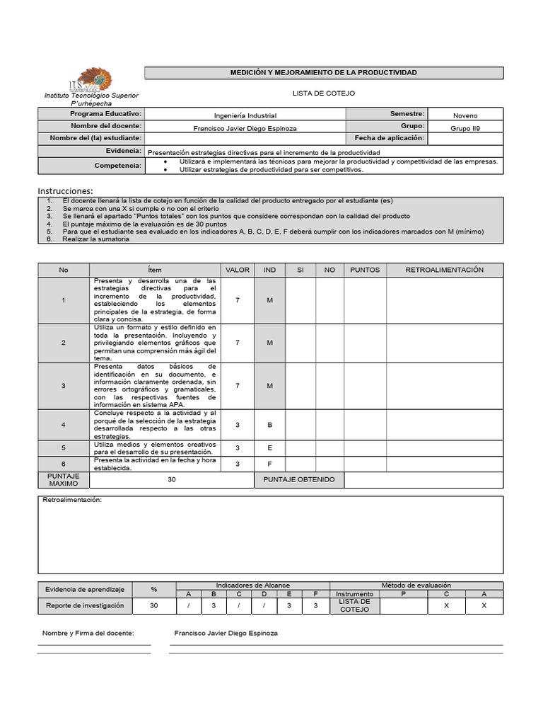 ACT3 - T3 Lista de Cotejo | PDF | Evaluación | Grupo de trabajo