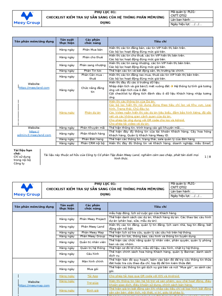 PL01 - Checklist kiểm tra sự sẵn sàng của hệ thống PMUD - Final - 17.09 ...