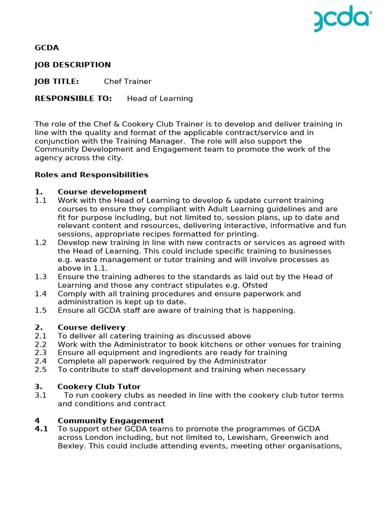 Chef Trainer Example Job | PDF