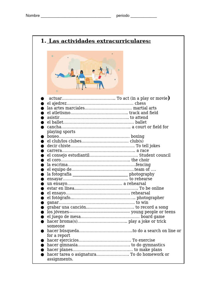 Actividades Extracurriculares y Verbos en Español | PDF | Deportes ...