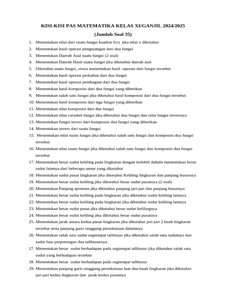 KISI2 SISWA Matematika XI PAS 2024 | PDF
