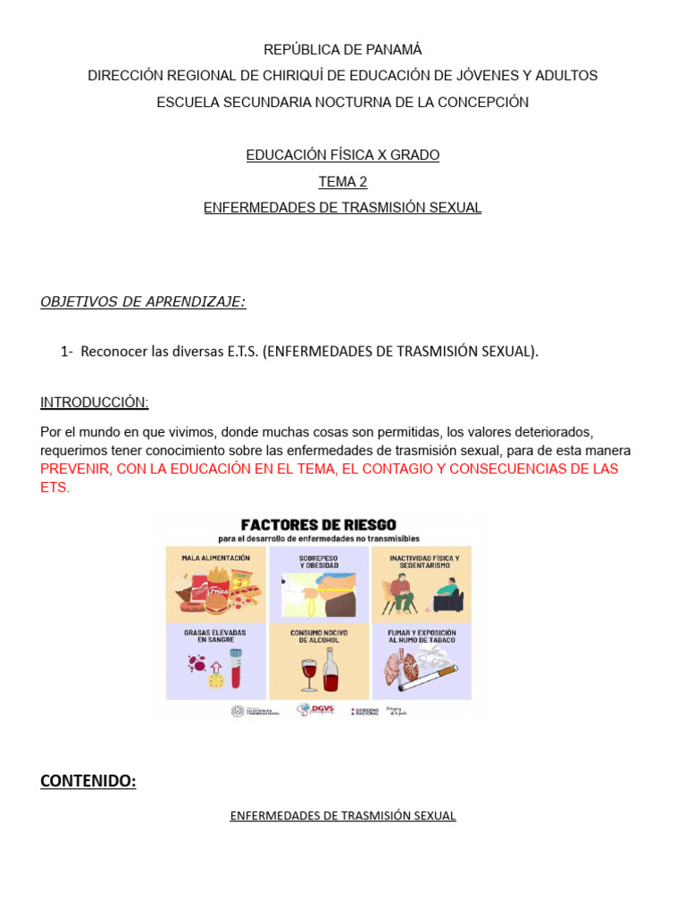 Tema 2 Ets - X Grado | PDF | Infección transmitida sexualmente | Enfermedades y trastornos