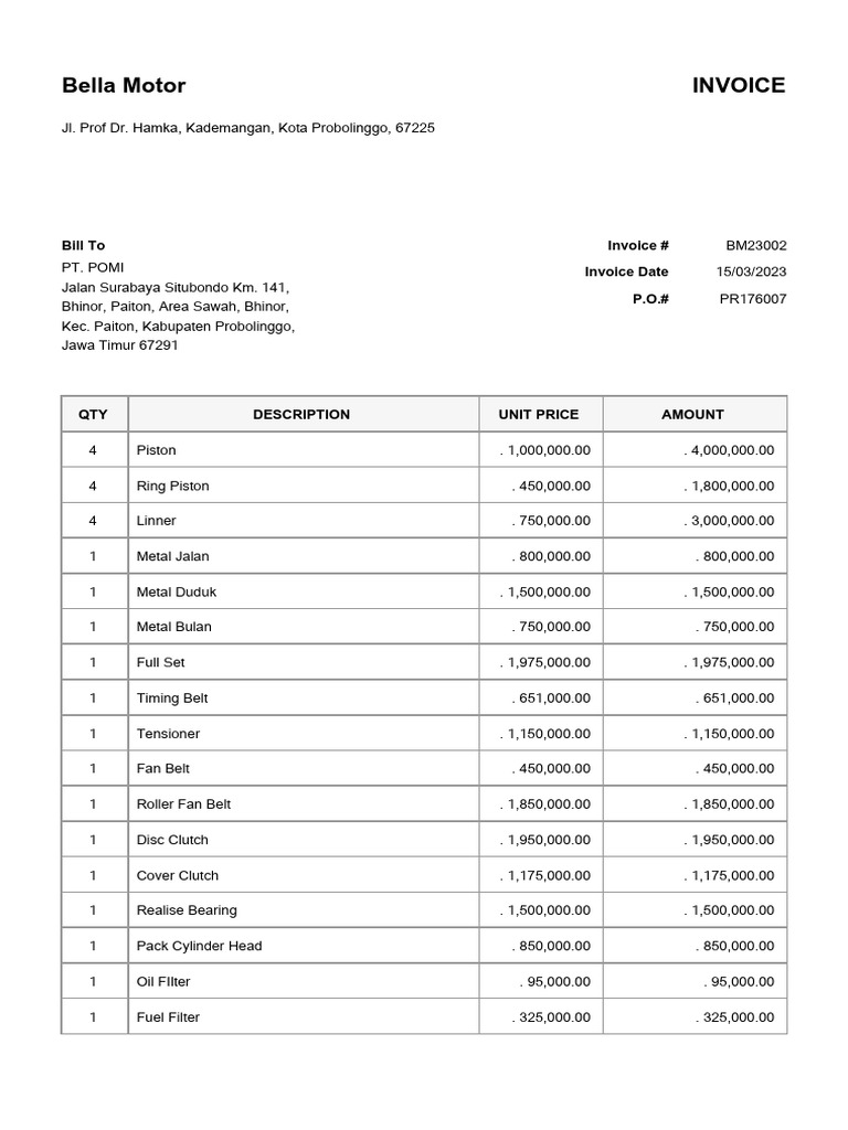 Invoice Spare part | PDF | Engine Technology | Rotating Machines