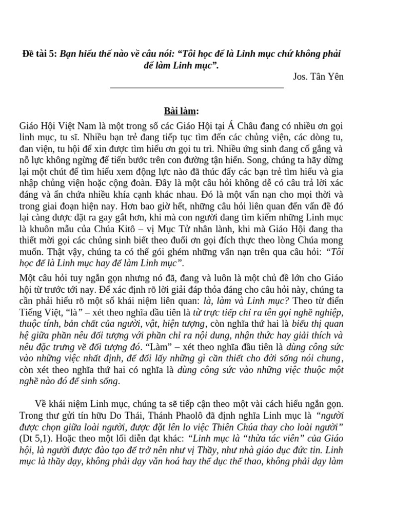BÀI VIẾT SỐ 8 (Là Lm hay làm Lm) | PDF