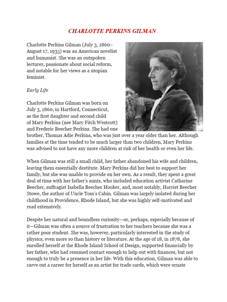 Charlotte Perkins Gilman | PDF | Charlotte Perkins Gilman | The Yellow ...