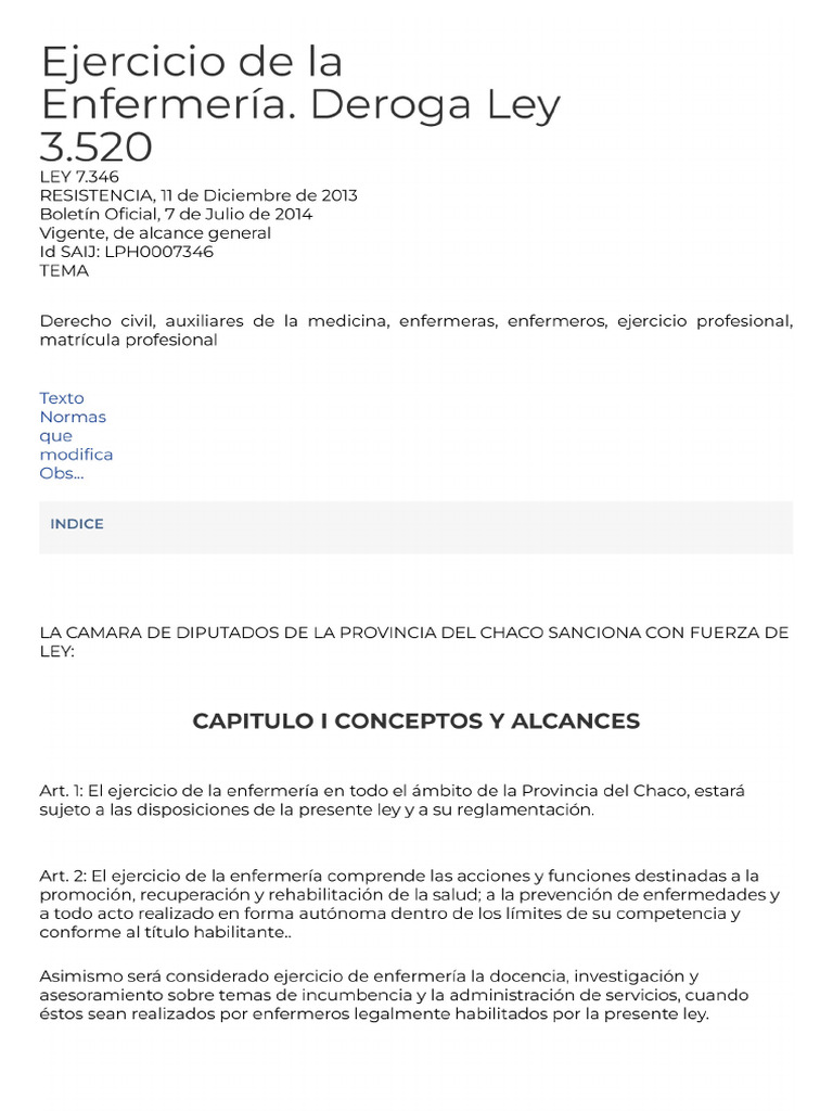 Ejercicio de La Enfermería. Deroga Ley 3.520 | PDF