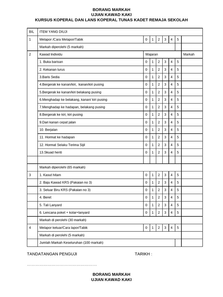 BORANG MARKAH KAWAD KAKI 2024 4 in 1 | PDF