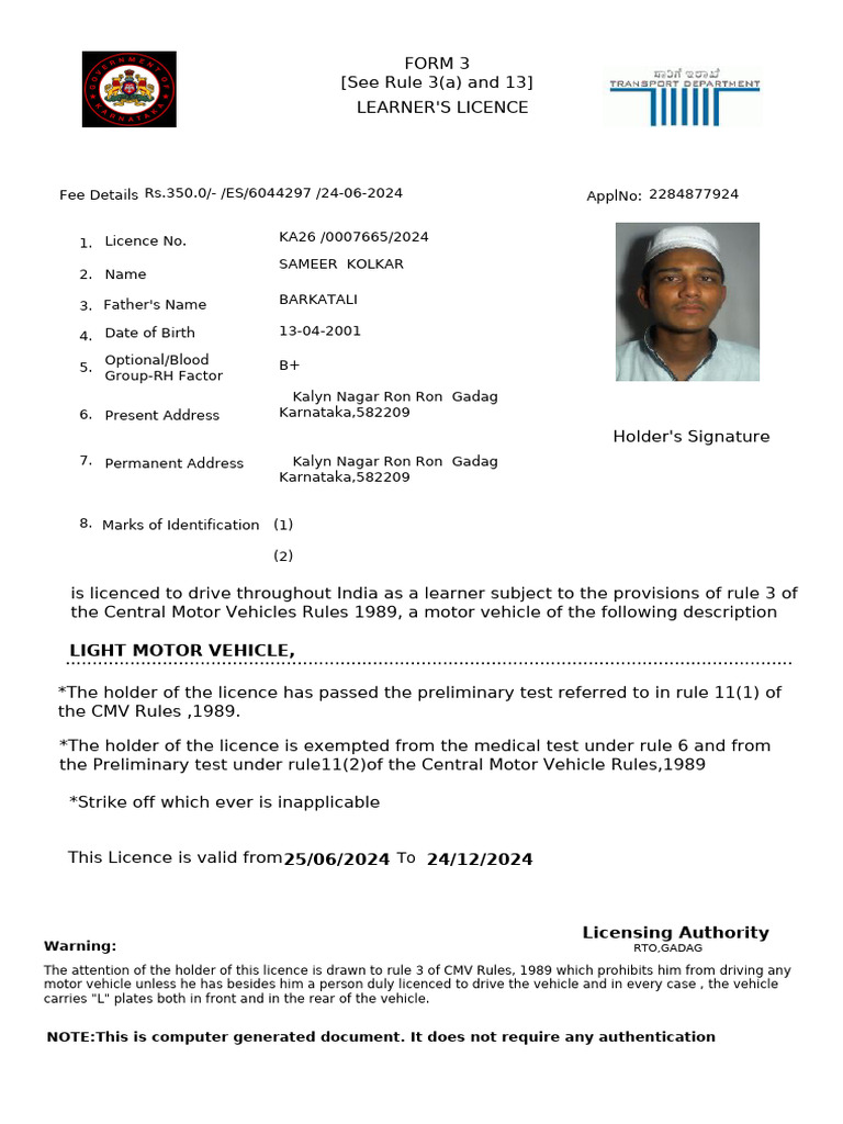 Light Motor Vehicle,: Warning | PDF | License | Vehicles