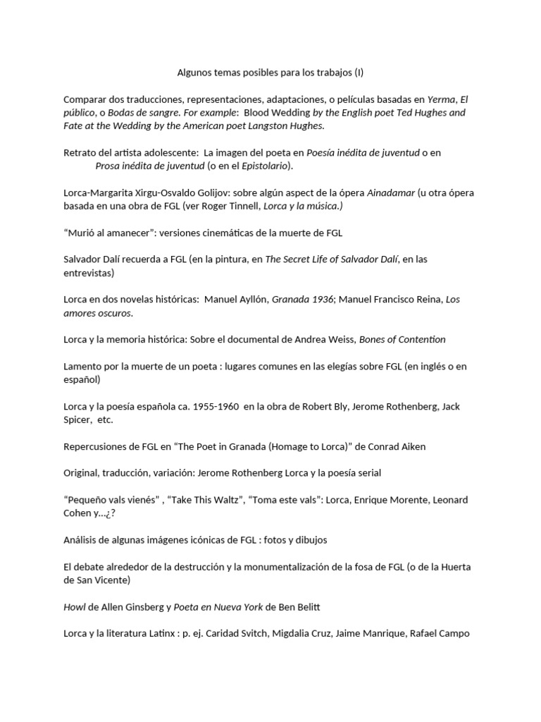 Temas de investigación sobre Lorca | PDF